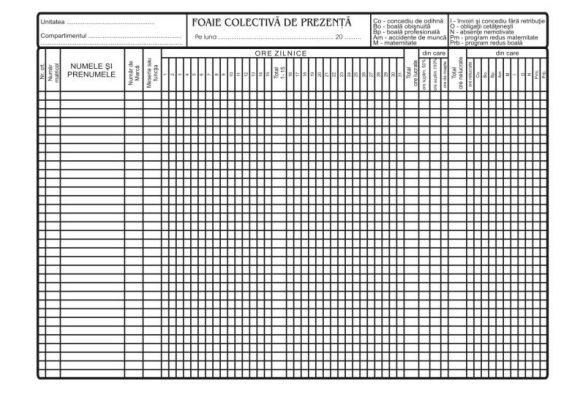 Foaie colectiva de prezenta A4 | Papetti